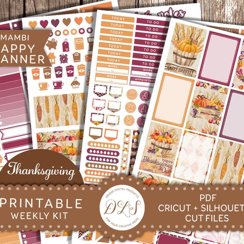 Printable THANKSGIVING Planner Stickers Kit Happy Planner - Etsy