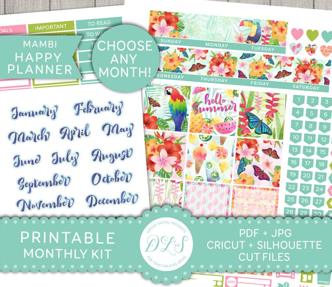 Happy Planner Monthly View Kit, Monthly Printable Kit, Happy Planner ...