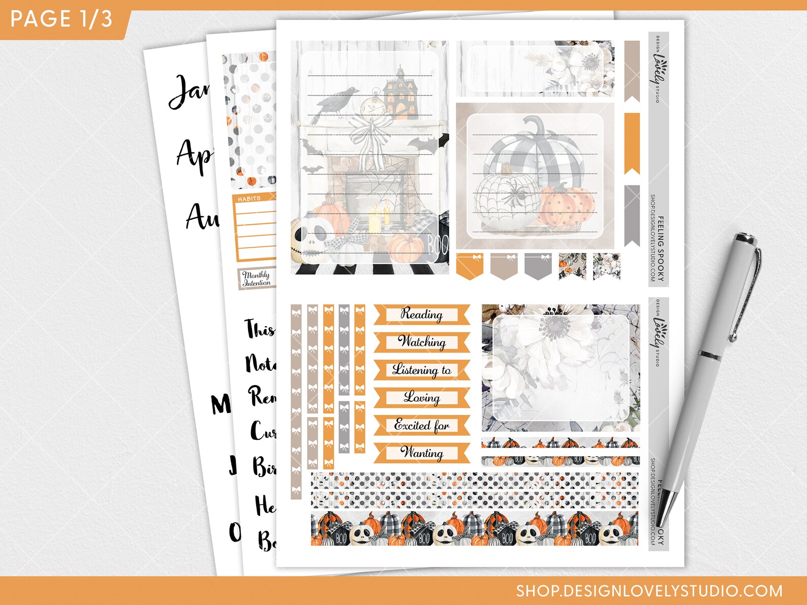 October Notes Page Kit Printable Planner Stickers Monthly - Etsy