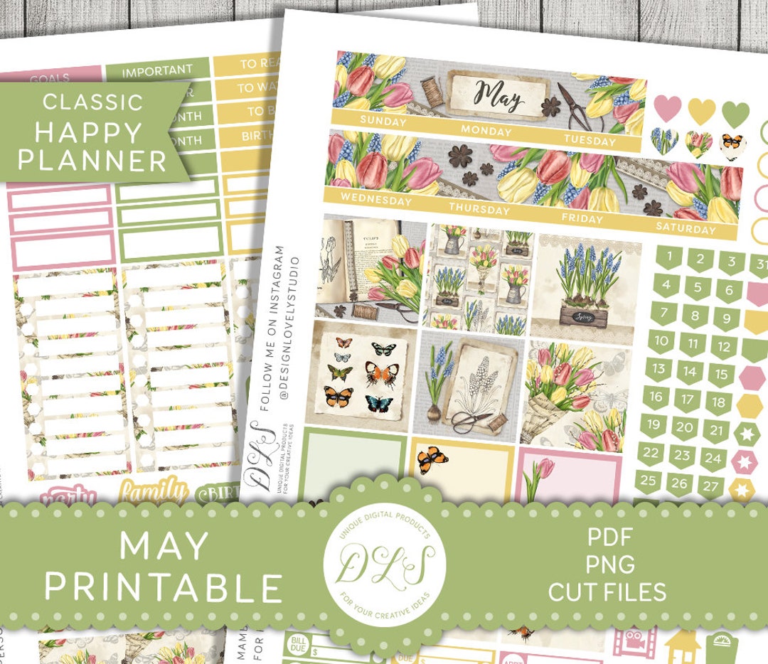 Happy Planner MAY Monthly Kit, May Planner Stickers Printable, Floral ...