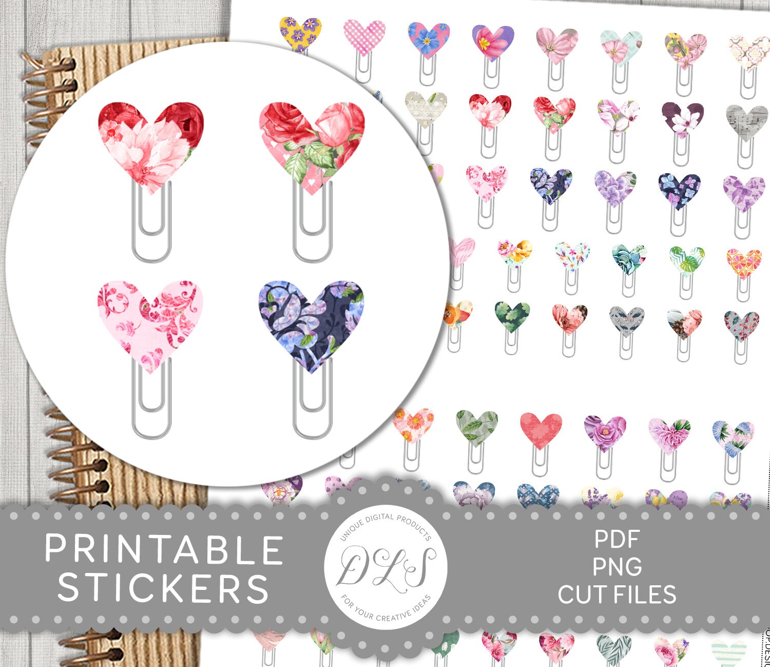 PRINTABLE Heart Paper Clip Stickers Heart Paper Clip Stickers | Etsy