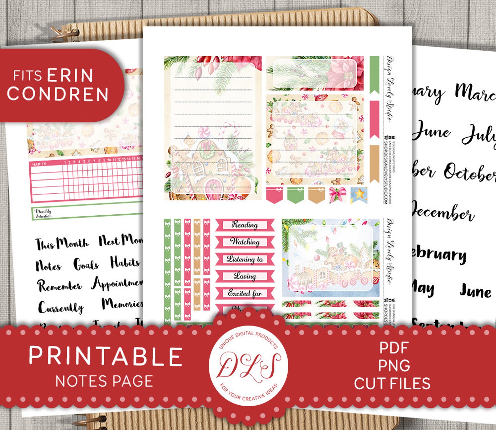 December Notes Page Stickers Printable Planner Stickers Erin - Etsy