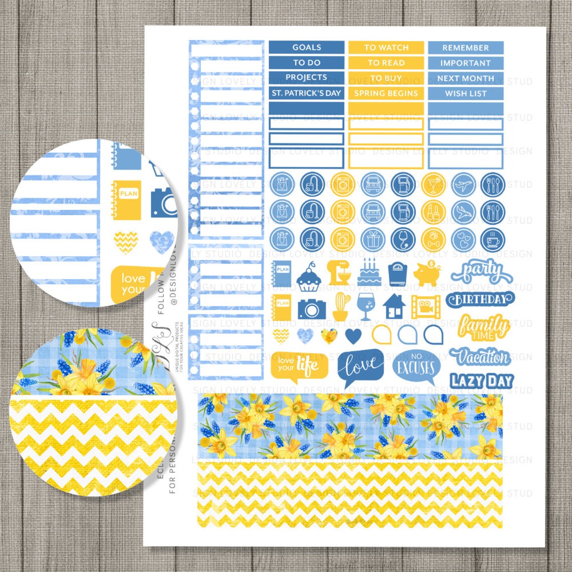 March Stickers Kit for Erin Condren, Printable March Planner Stickers ...