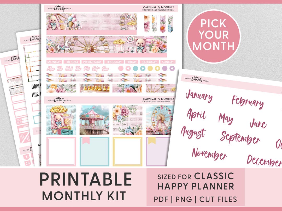 Carnival Monthly Kit, June July August Happy Planner Stickers, Summer ...