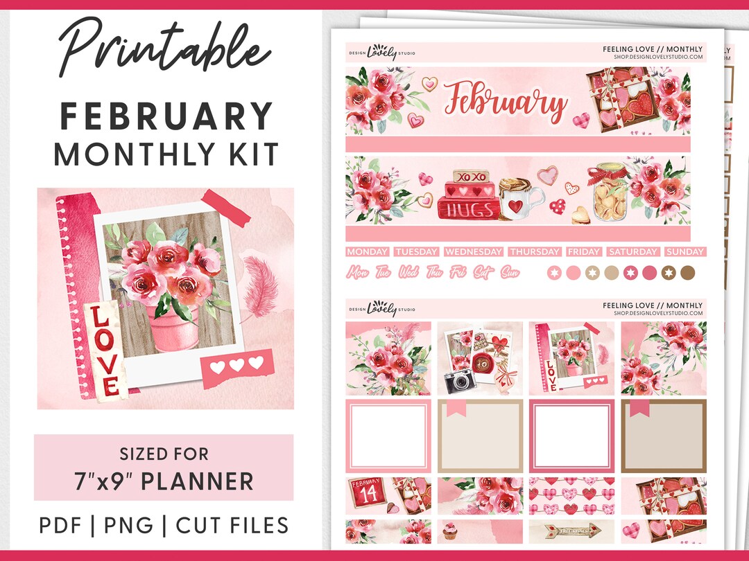 February Planner Stickers, Valentines Planner Stickers, Printable ...