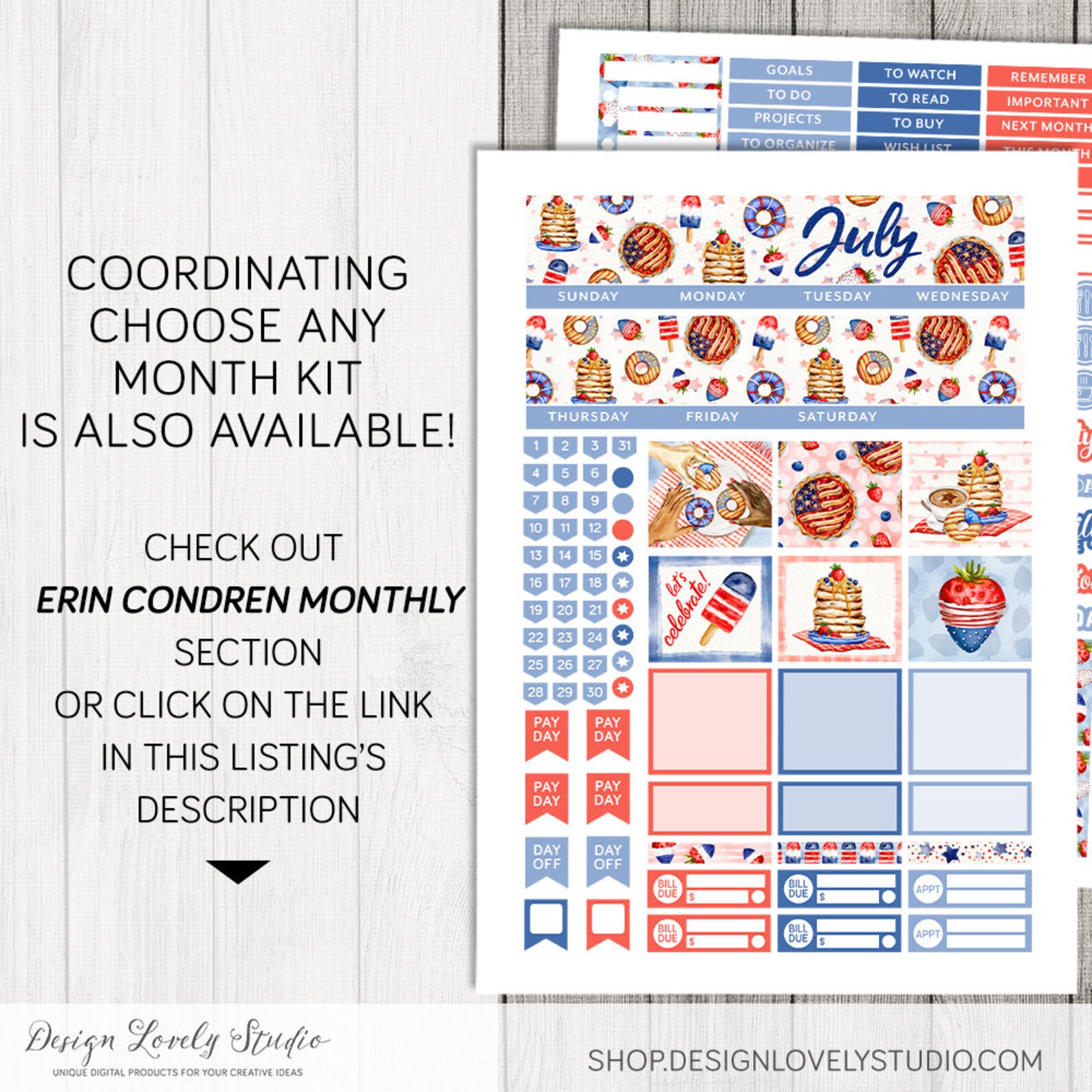 PRINTABLE July Notes Page Stickers Kit Erin Condren July - Etsy