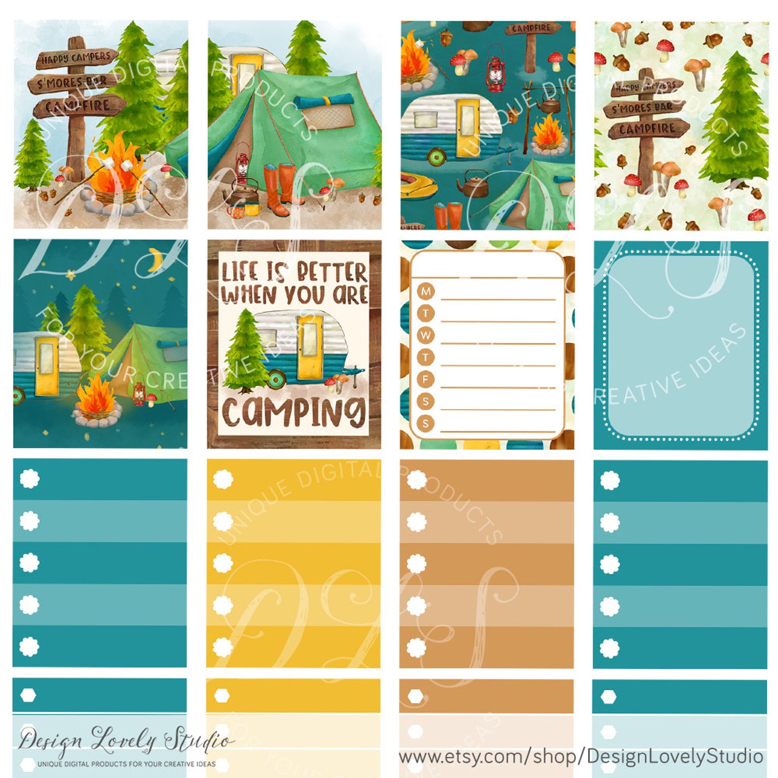 Mini Happy Planner Camping Stickers, Camping Planner Printable, Camper ...