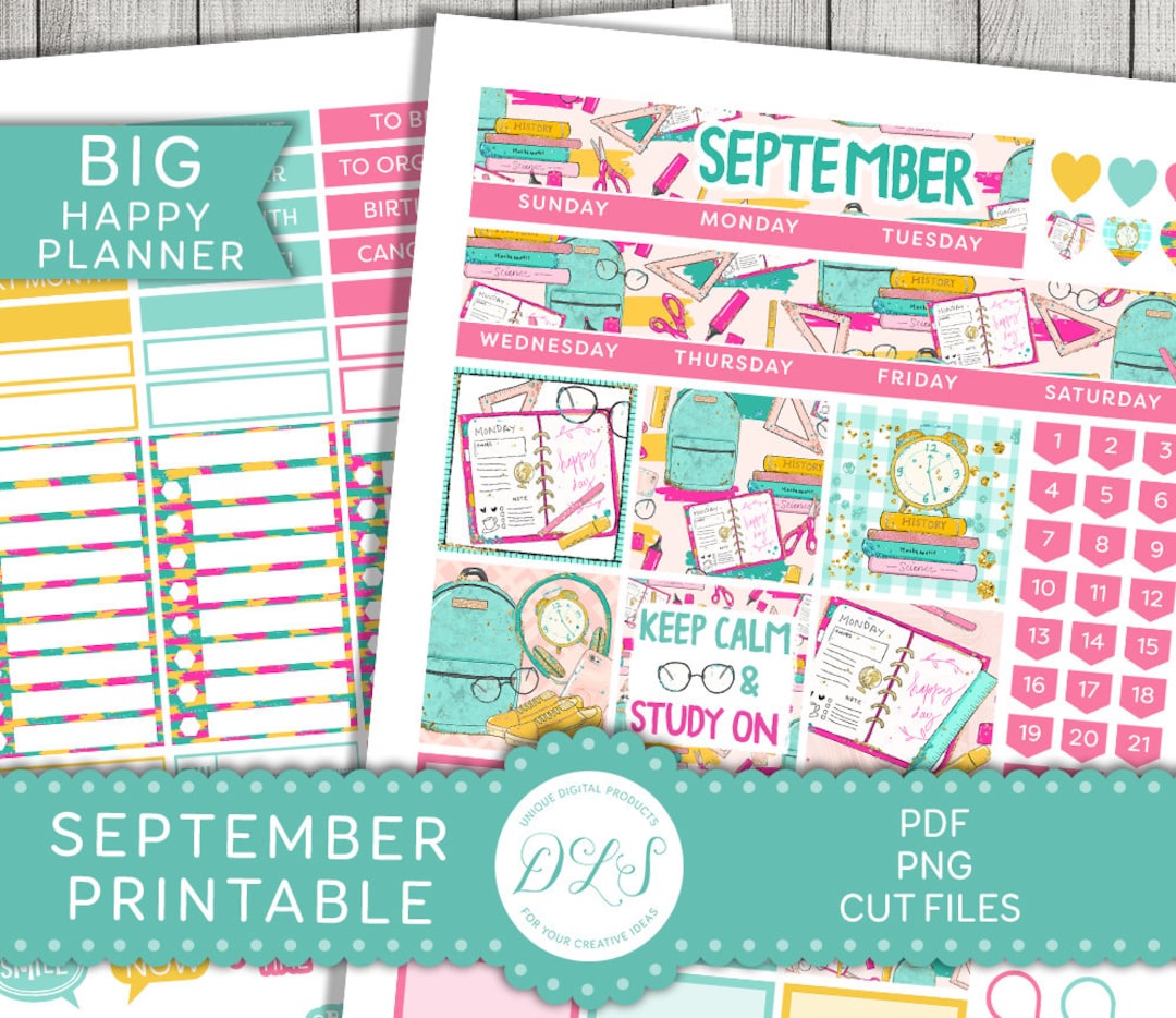 BACK TO SCHOOL Planner Stickers, Printable September Monthly Kit, Big ...