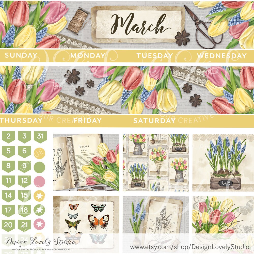 MARCH Monthly Planner Stickers Printable March Monthly Kit - Etsy