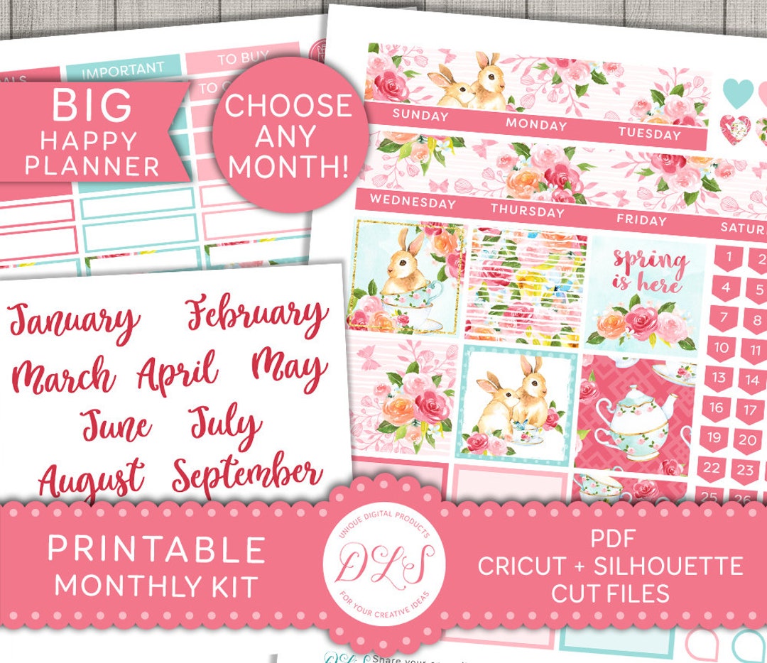 Printable SPRING Monthly Planner Stickers, Big Happy Planner Monthly ...