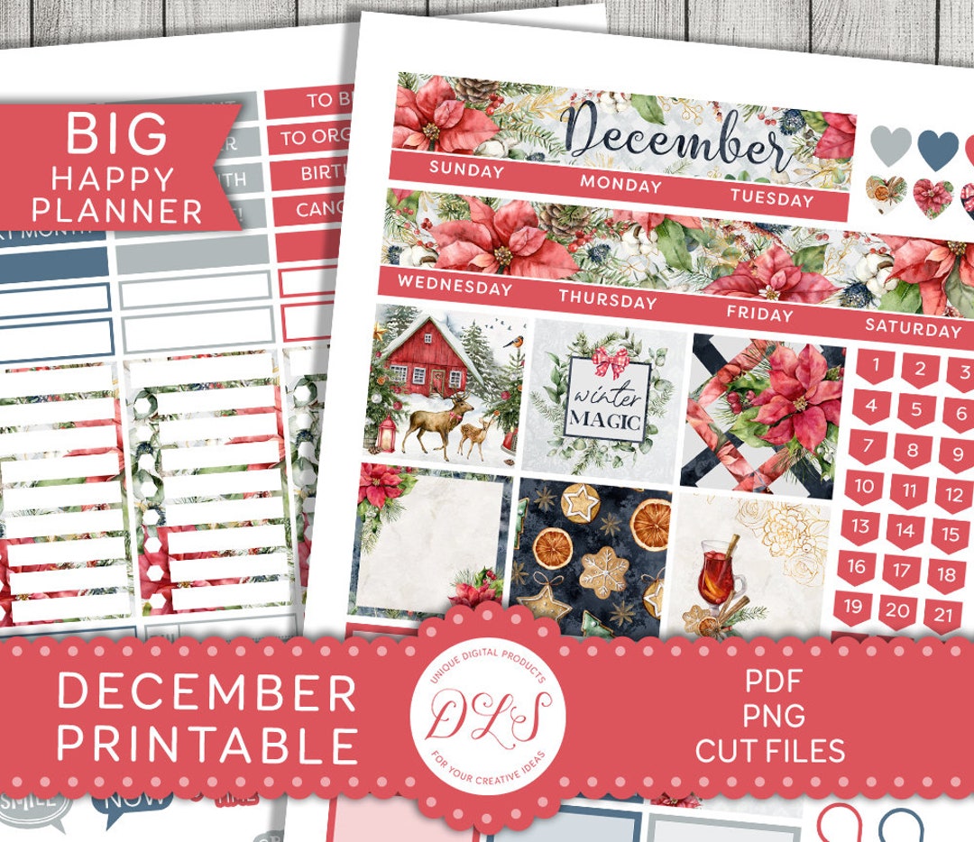 Printable DECEMBER Planner Stickers, Big Happy Planner Stickers ...