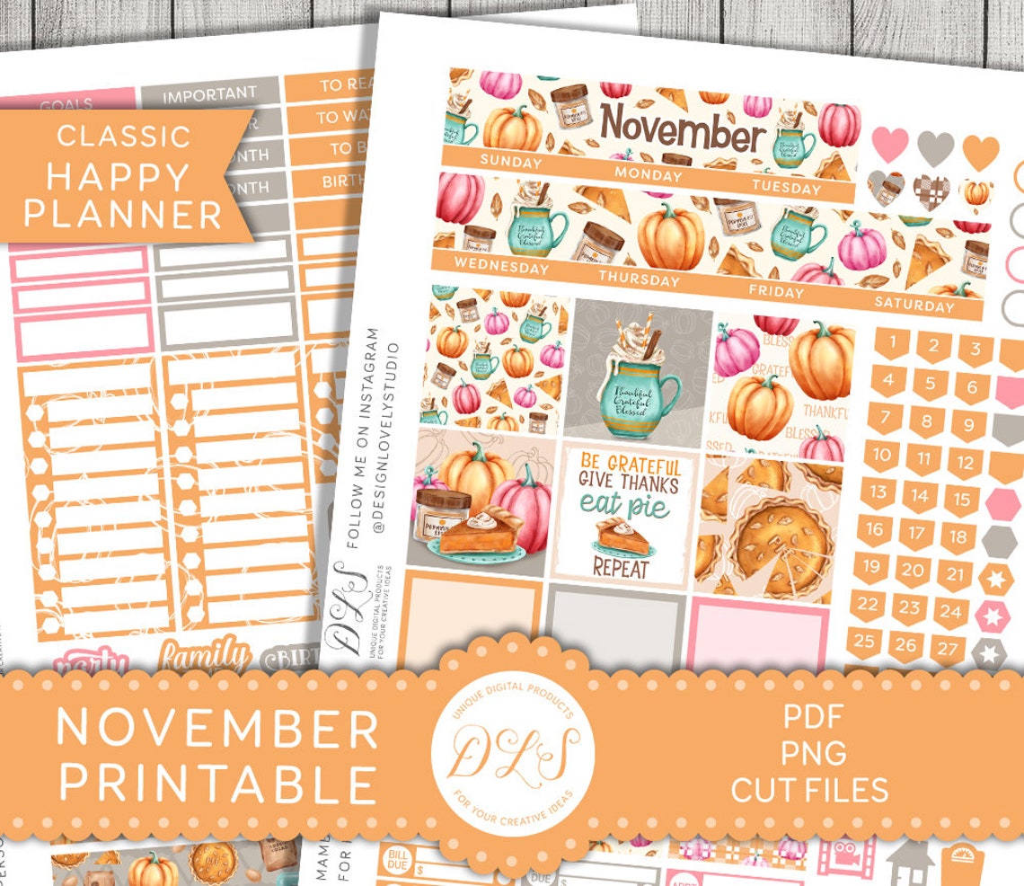 Printable NOVEMBER Monthly Kit Happy Planner November Planner - Etsy