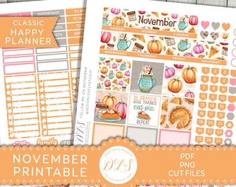 Printable NOVEMBER Monthly Stickers Kit Big Happy Planner | Etsy