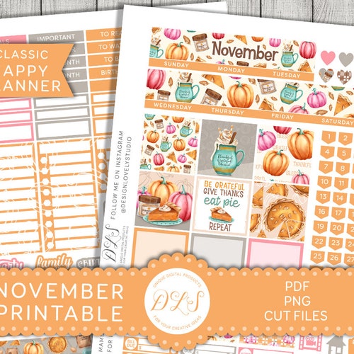 Printable NOVEMBER Monthly Stickers Kit Big Happy Planner - Etsy