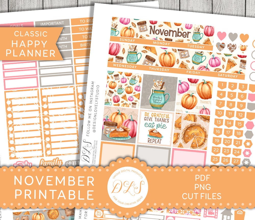 Printable NOVEMBER Monthly Kit Happy Planner November Planner - Etsy