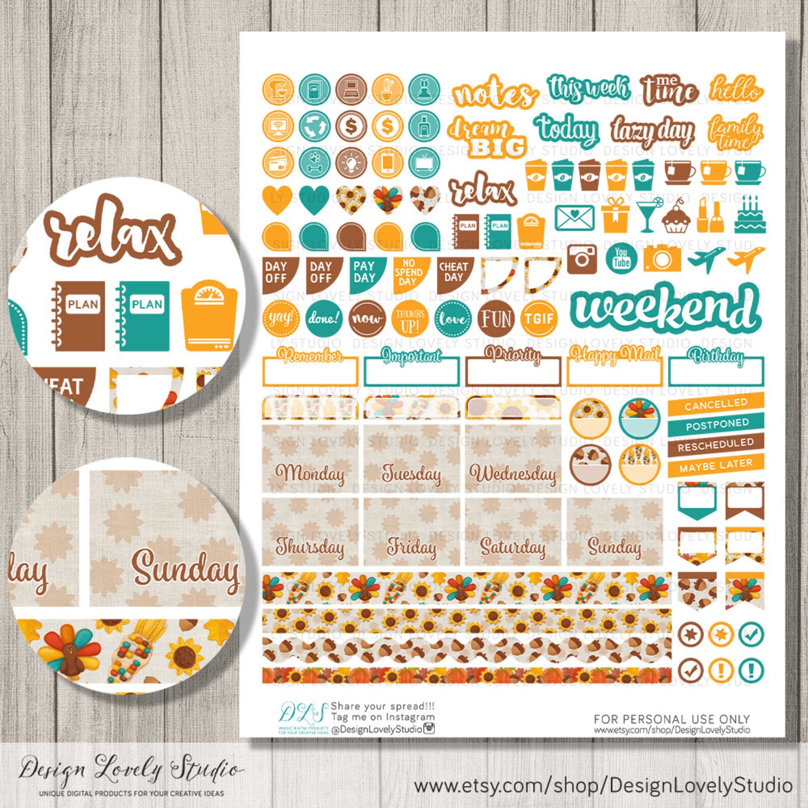 Thanksgiving Happy Planner Stickers Kit Thanksgiving - Etsy