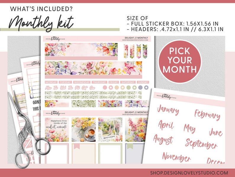 Printable Floral Planner Stickers Bundle, Spring, Summer, Monthly ...