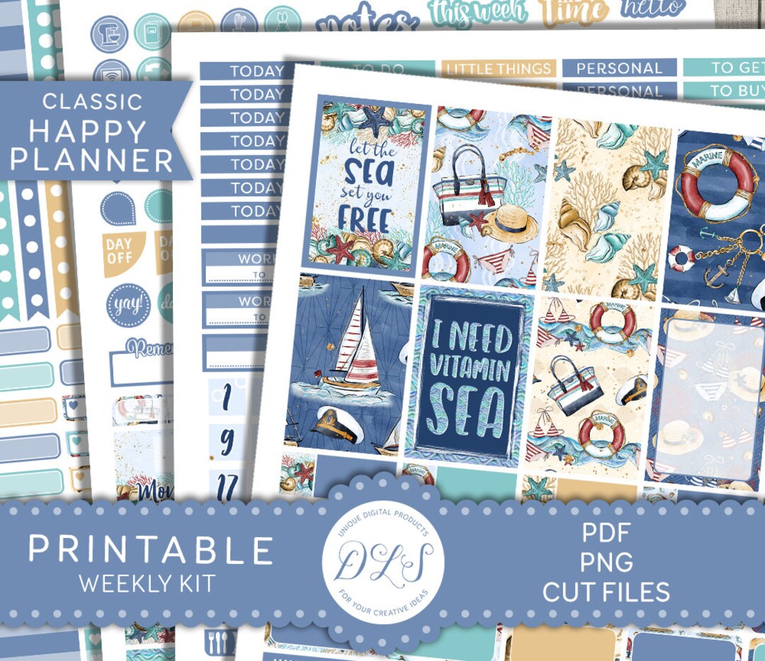 Beach Day Planner Stickers, Happy Planner Printable Stickers Kit ...