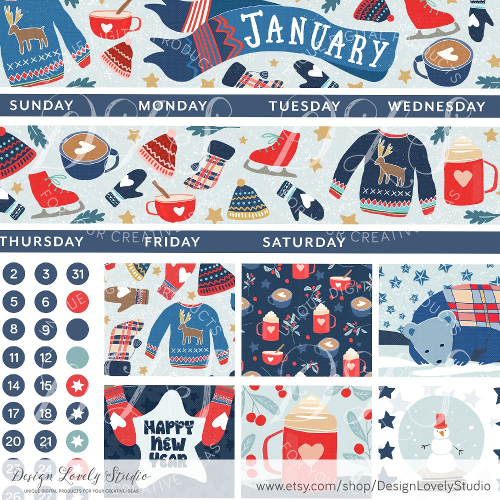 January Monthly Kit January Planner Stickers Printable - Etsy