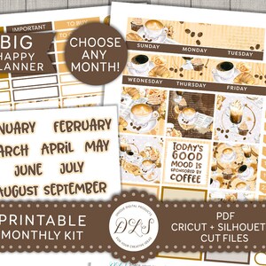 Big Happy Planner Monthly Stickers, Printable COFFEE Monthly Planner ...