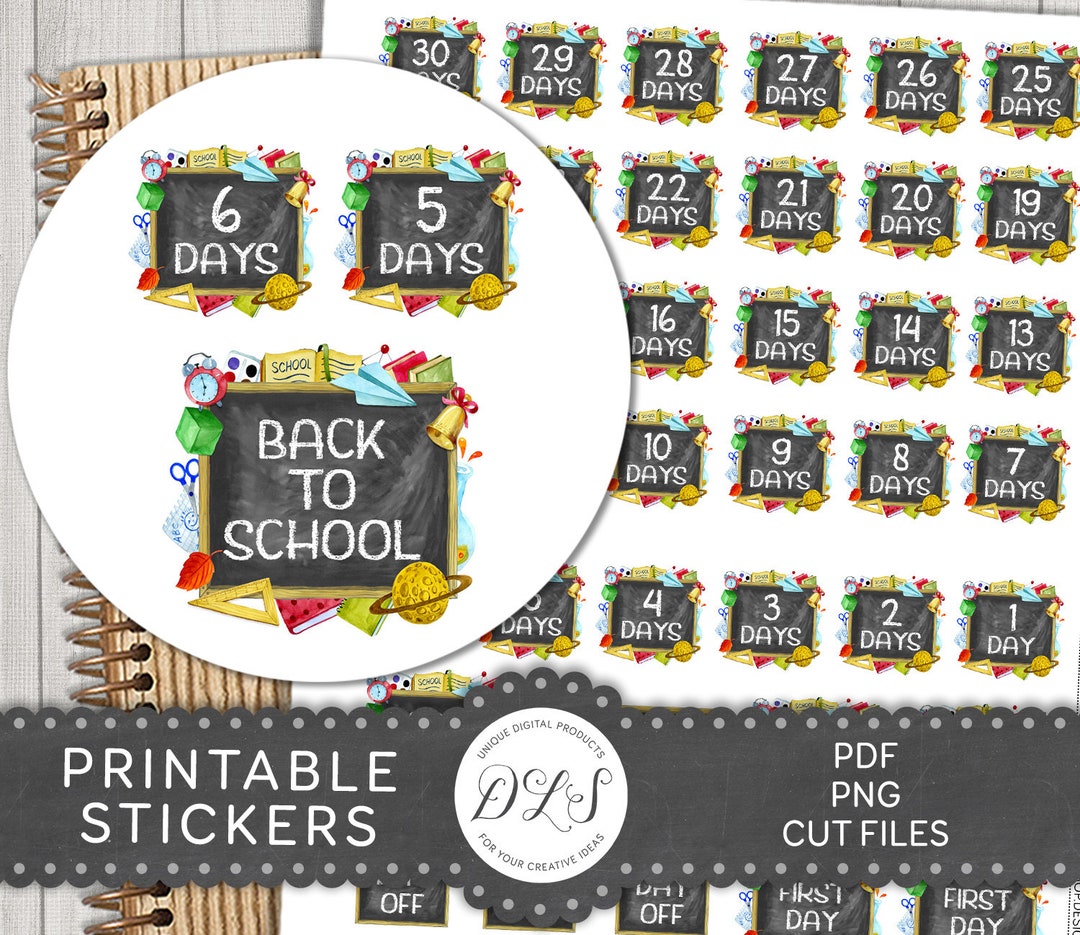 Printable BACK TO SCHOOL Countdown Stickers, School Countdown Stickers ...