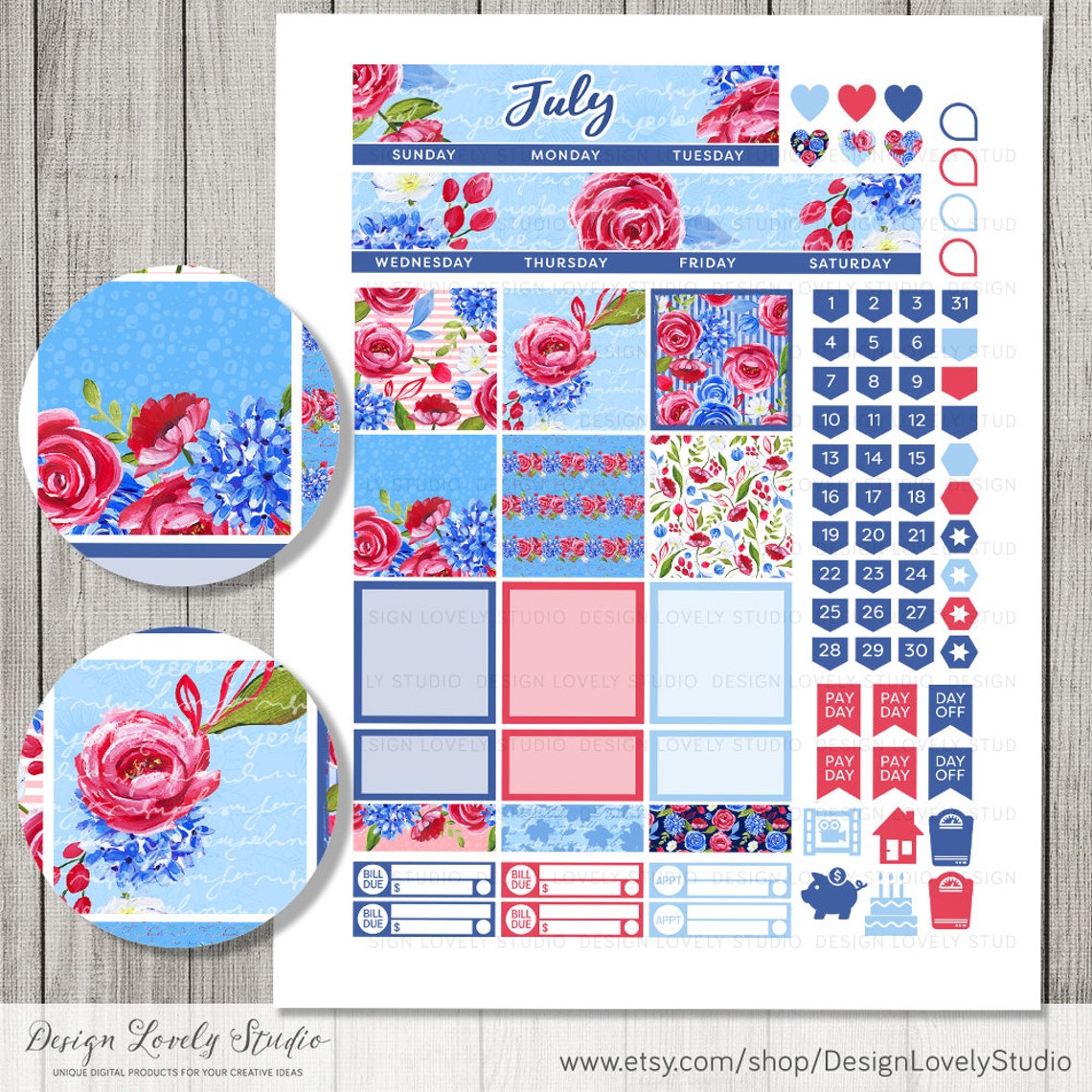 JULY Planner Stickers, Happy Planner Printable Stickers, July Monthly ...