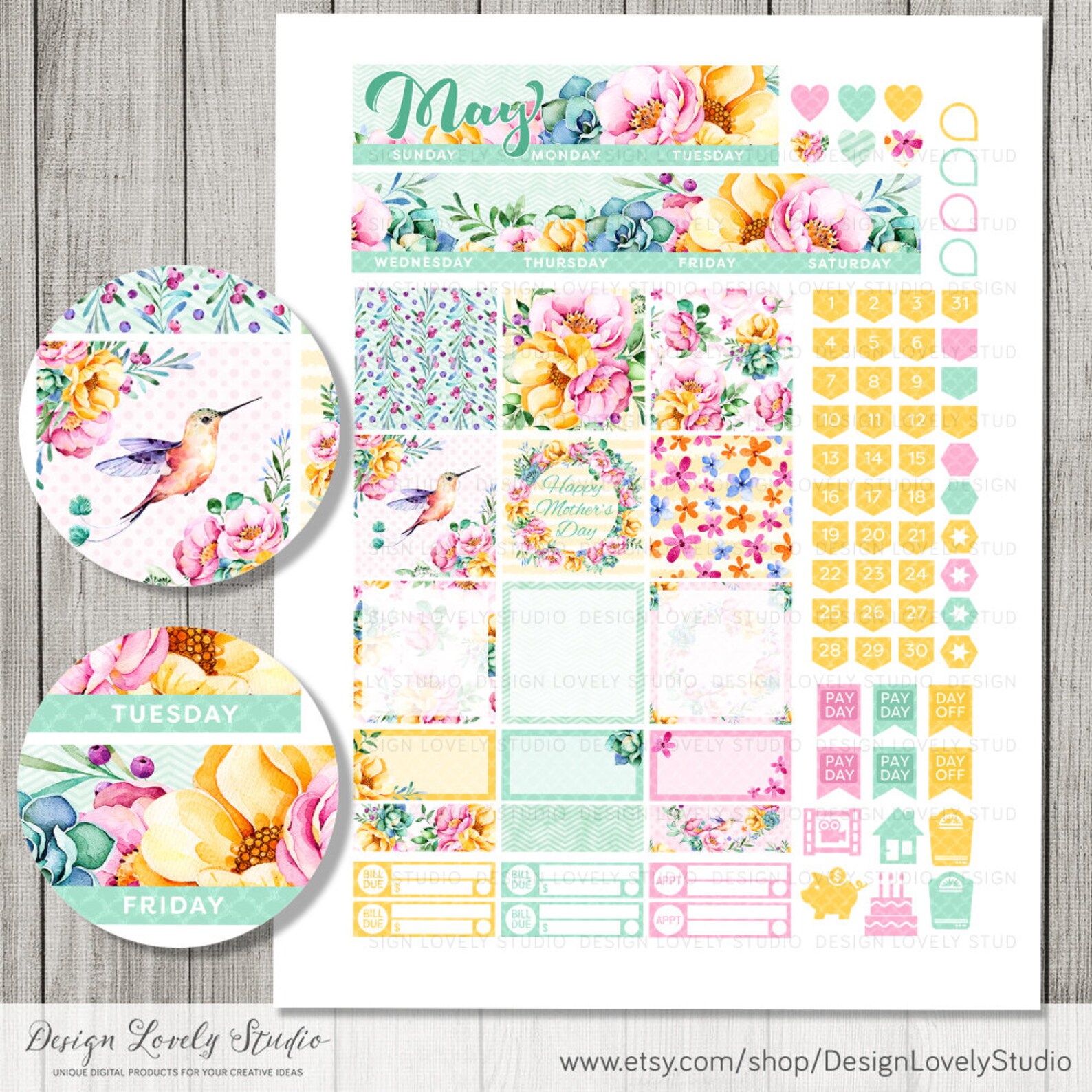 May Monthly Kit, May HAPPY PLANNER Stickers, Mambi Stickers May ...