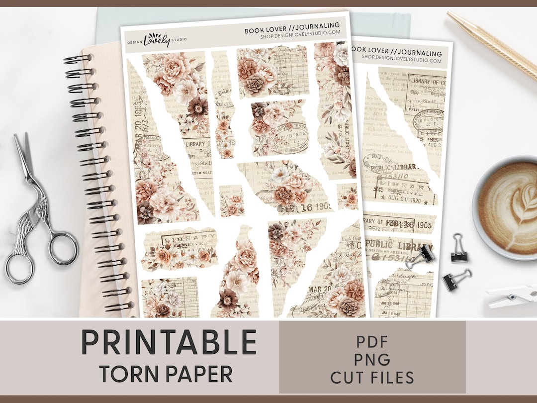 Book Lover Stickers, Printable Torn Paper Stickers, Ripped Paper ...