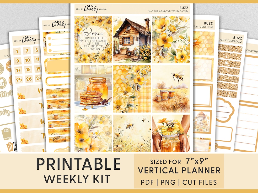 Honey Bee Printable Planner Stickers, Spring Deco Stickers, Vertical ...