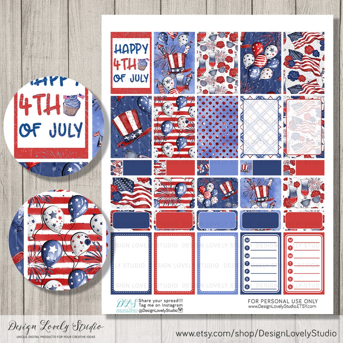 Printable 4th of July Planner Stickers Kit 4th of July Happy - Etsy