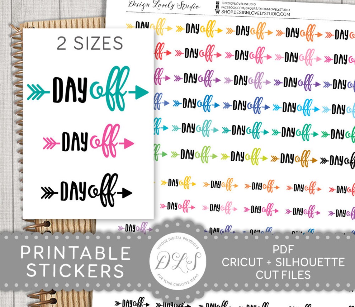 DAY OFF Script Planner Stickers Printable Typography Planner - Etsy