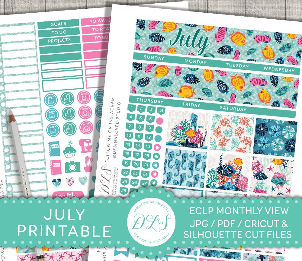 July Monthly View Stickers fits Erin Condren July Monthly | Etsy