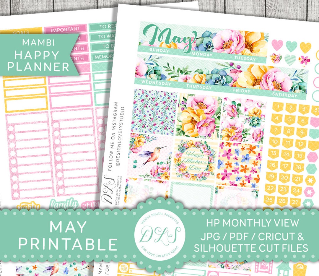 May Monthly Kit, May HAPPY PLANNER Stickers, Mambi Stickers May ...