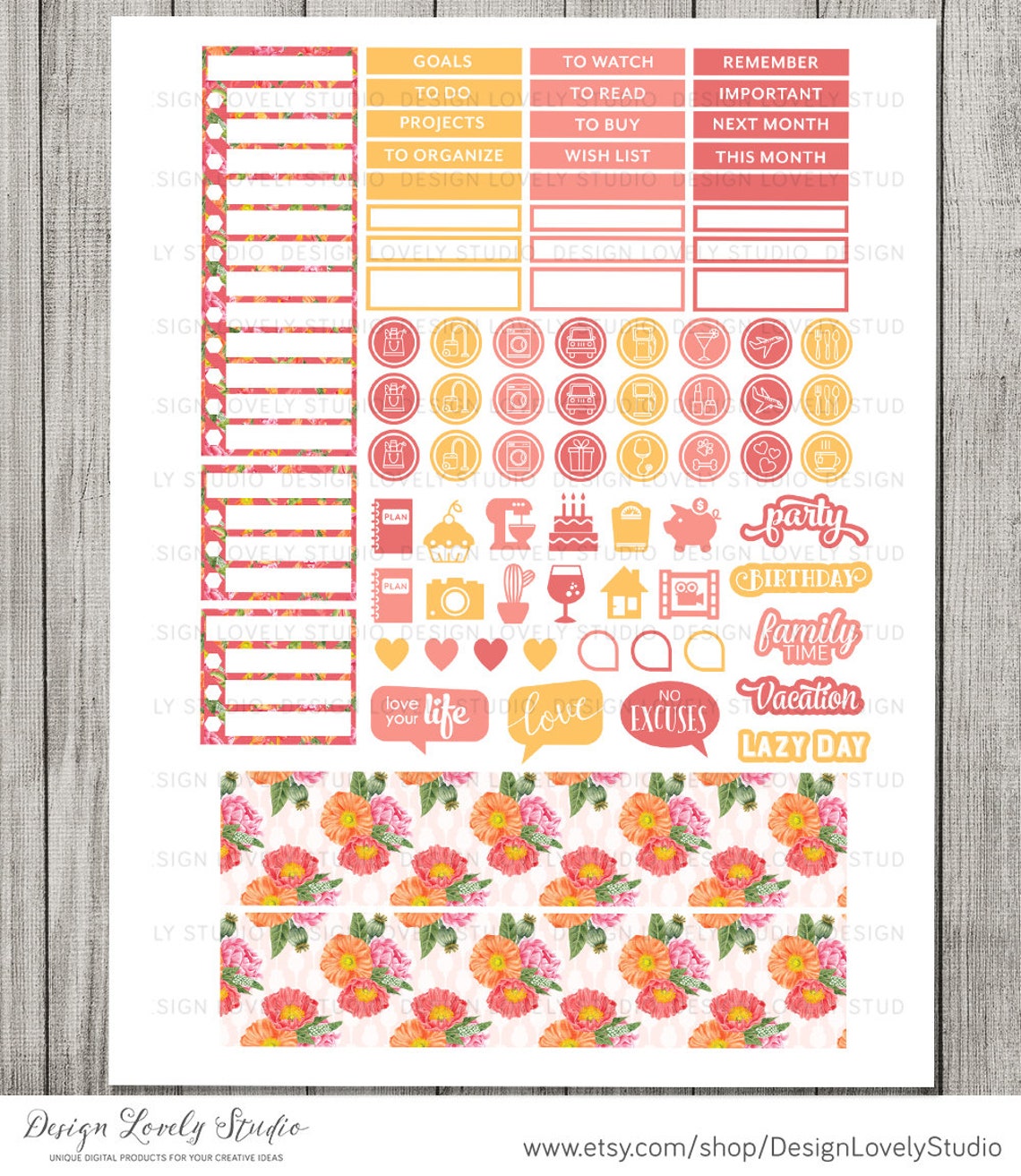 Printable Monthly Planner Stickers Floral Monthly Stickers | Etsy