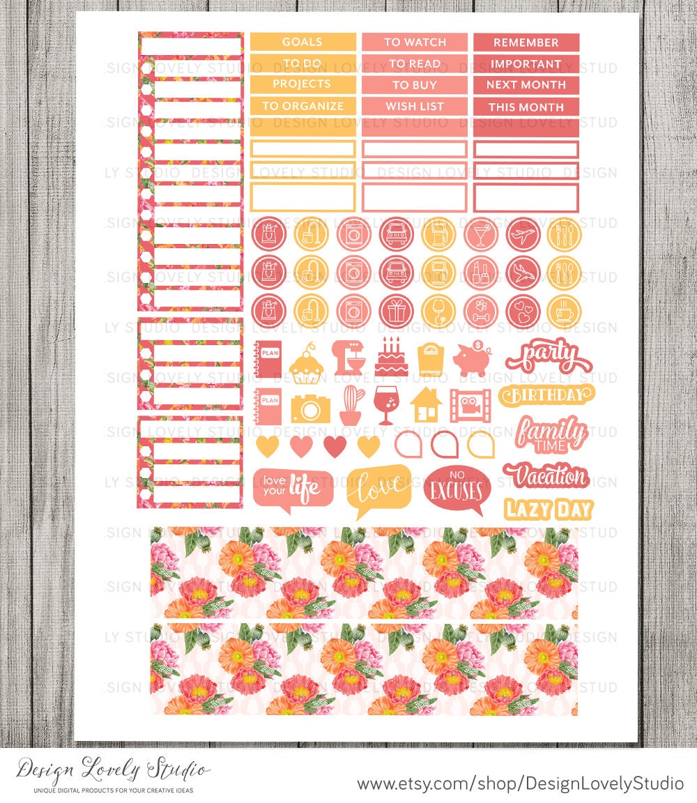 Printable Monthly Planner Stickers Floral Monthly Stickers | Etsy