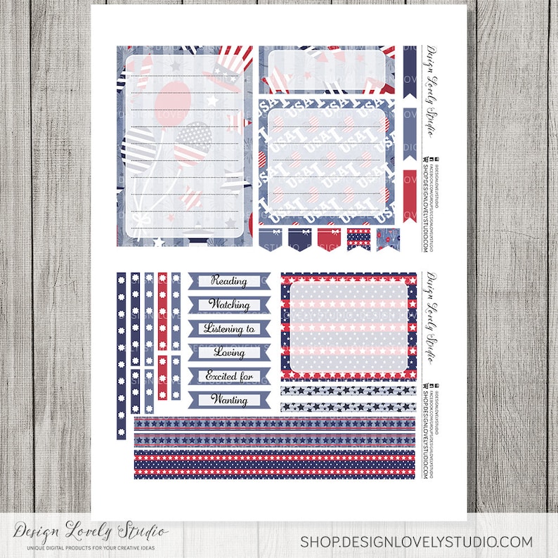 4th of July Planner Stickers, Printable NOTES PAGE Planner Stickers ...