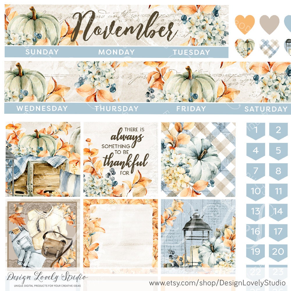 Printable NOVEMBER Monthly Stickers Kit Happy Planner Monthly - Etsy UK