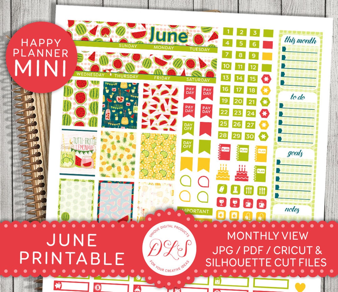 Happy Planner Mini, June Monthly Planner, Tropical Planner Kit, Fruit ...