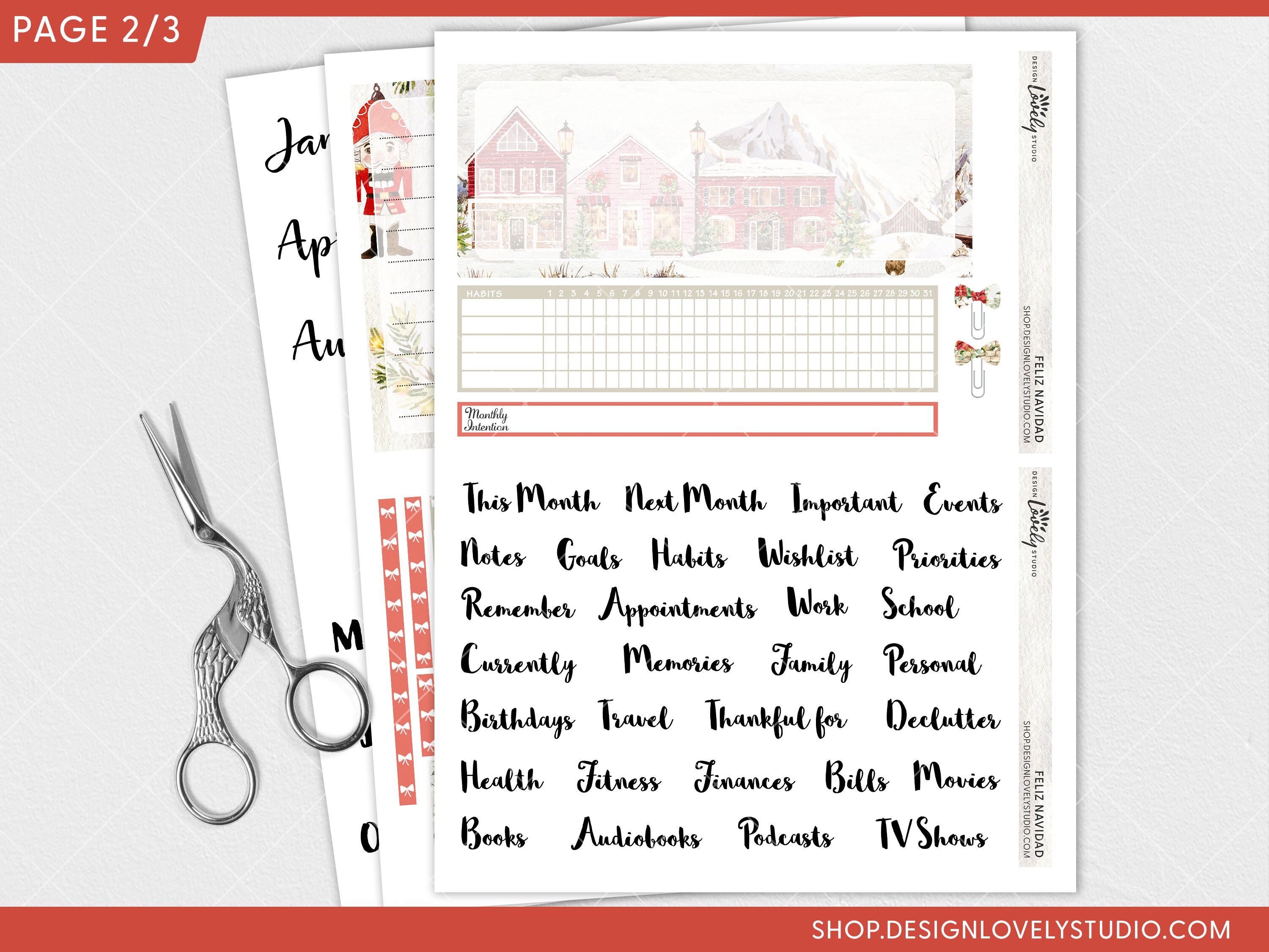 December Notes Page Kit Printable Planner Stickers Monthly - Etsy