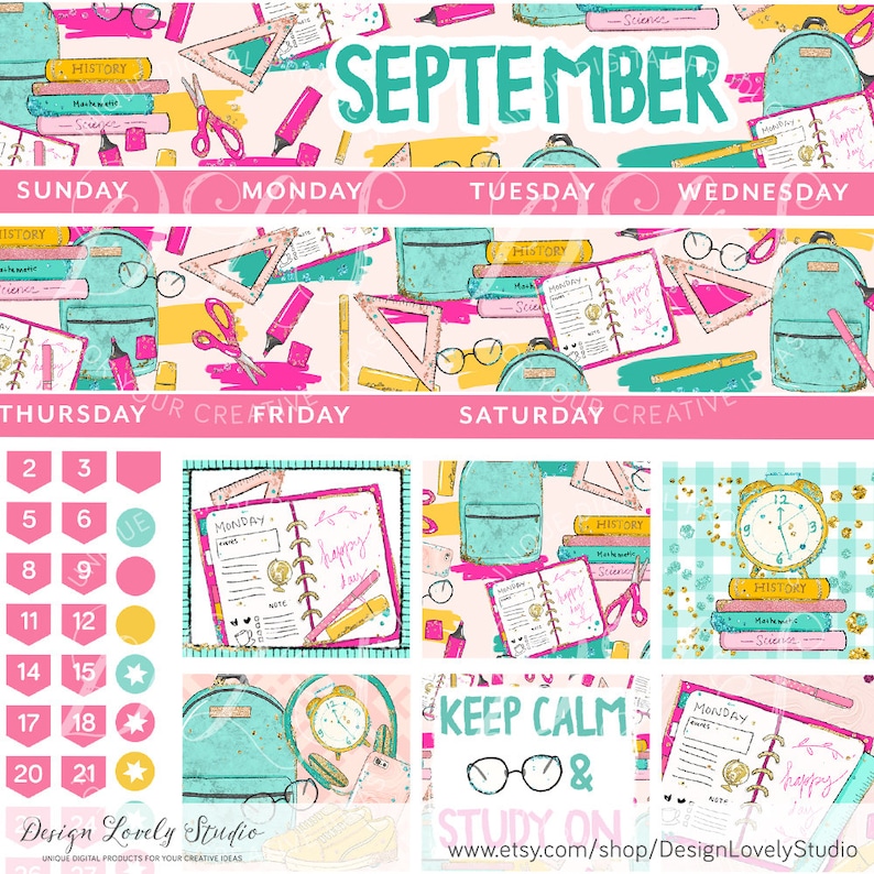 Printable Back to School Planner Stickers, Back to School Monthly Kit ...