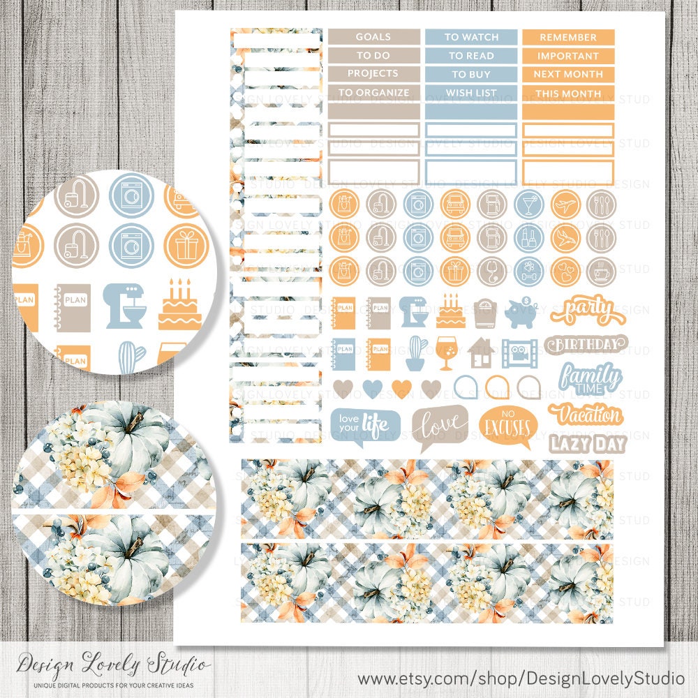 Printable NOVEMBER Monthly Stickers Kit, Fits Erin Condren Life Planner ...