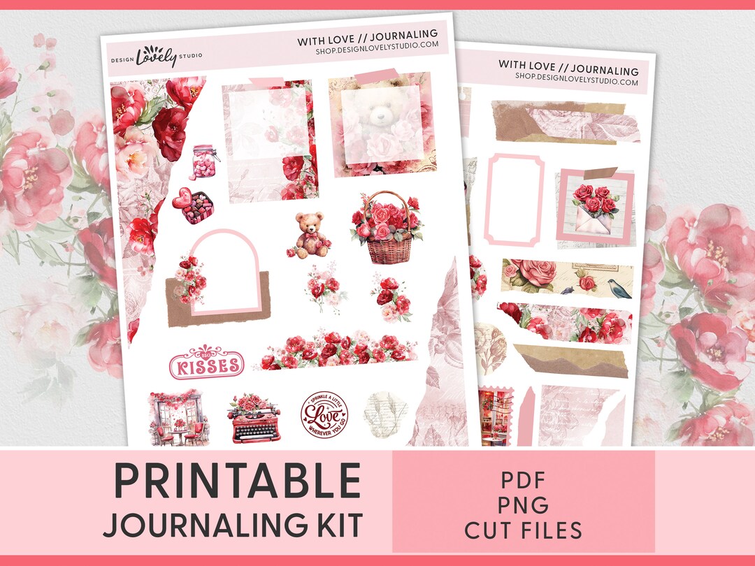 Love Journaling Sticker Kit, Valentines Day Deco Stickers, Printable ...