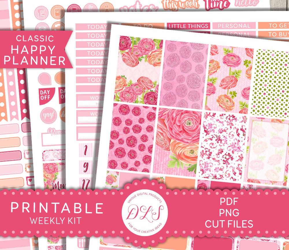 Happy Planner PRINTABLE Weekly Kit Pink Floral Planner - Etsy