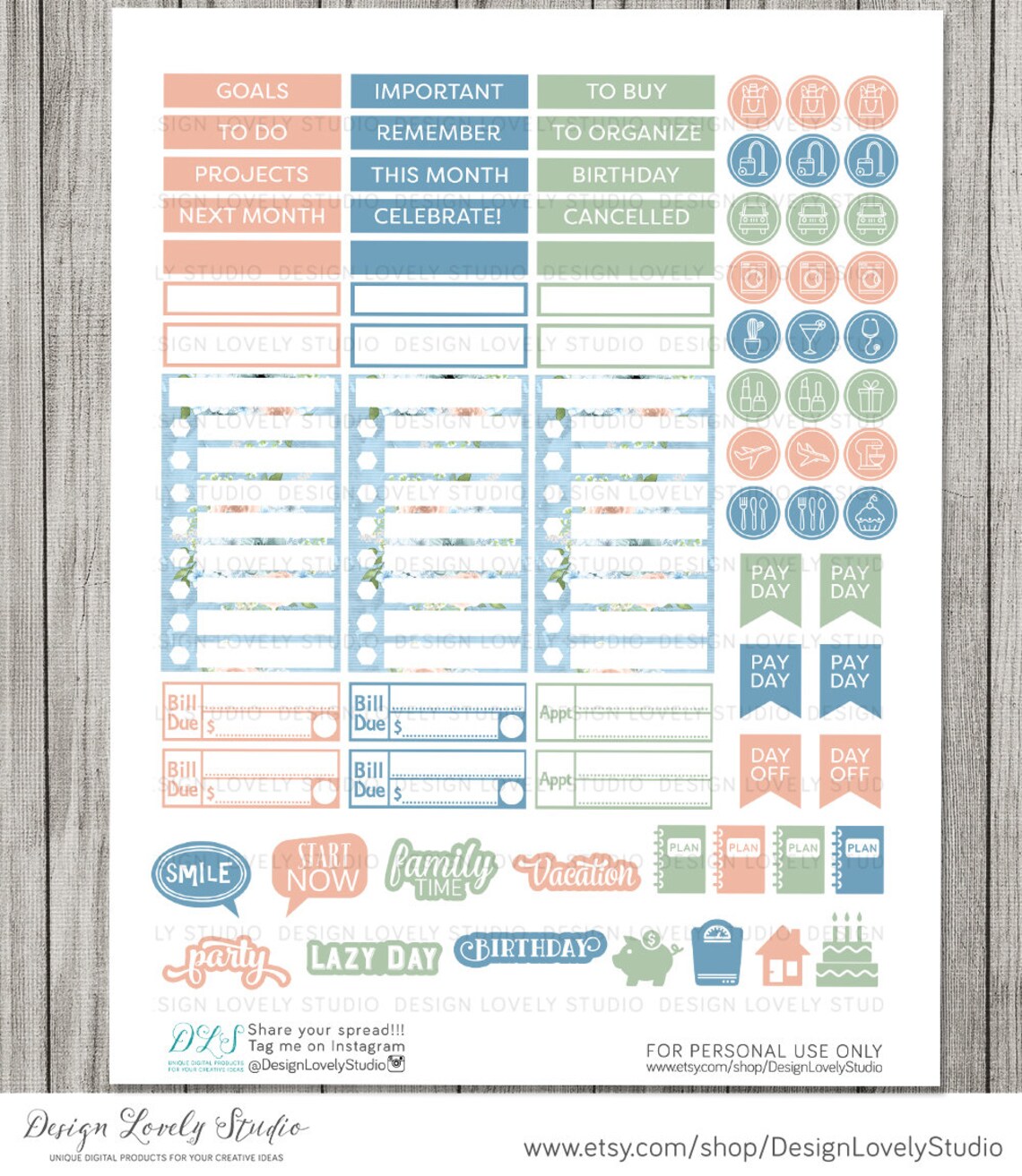 Printable FLORAL Monthly Stickers Kit Big Happy Planner | Etsy