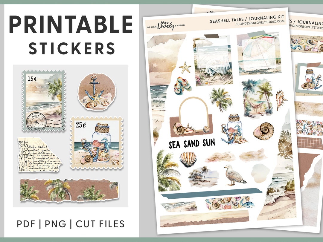 Printable Journaling Sticker Kit, Beach Journaling Stickers, Journaling ...