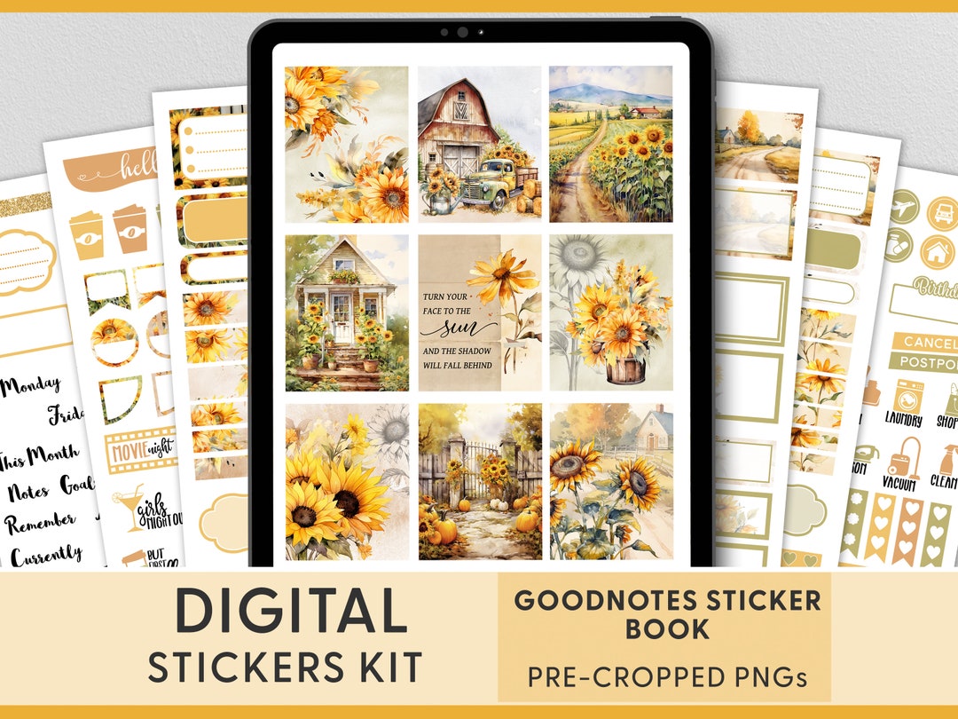 Autumn Digital Planner Stickers, Sunflower Stickers, Fall Digital ...