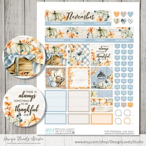 NOVEMBER Monthly Stickers Kit, Printable Big Happy Planner Stickers ...