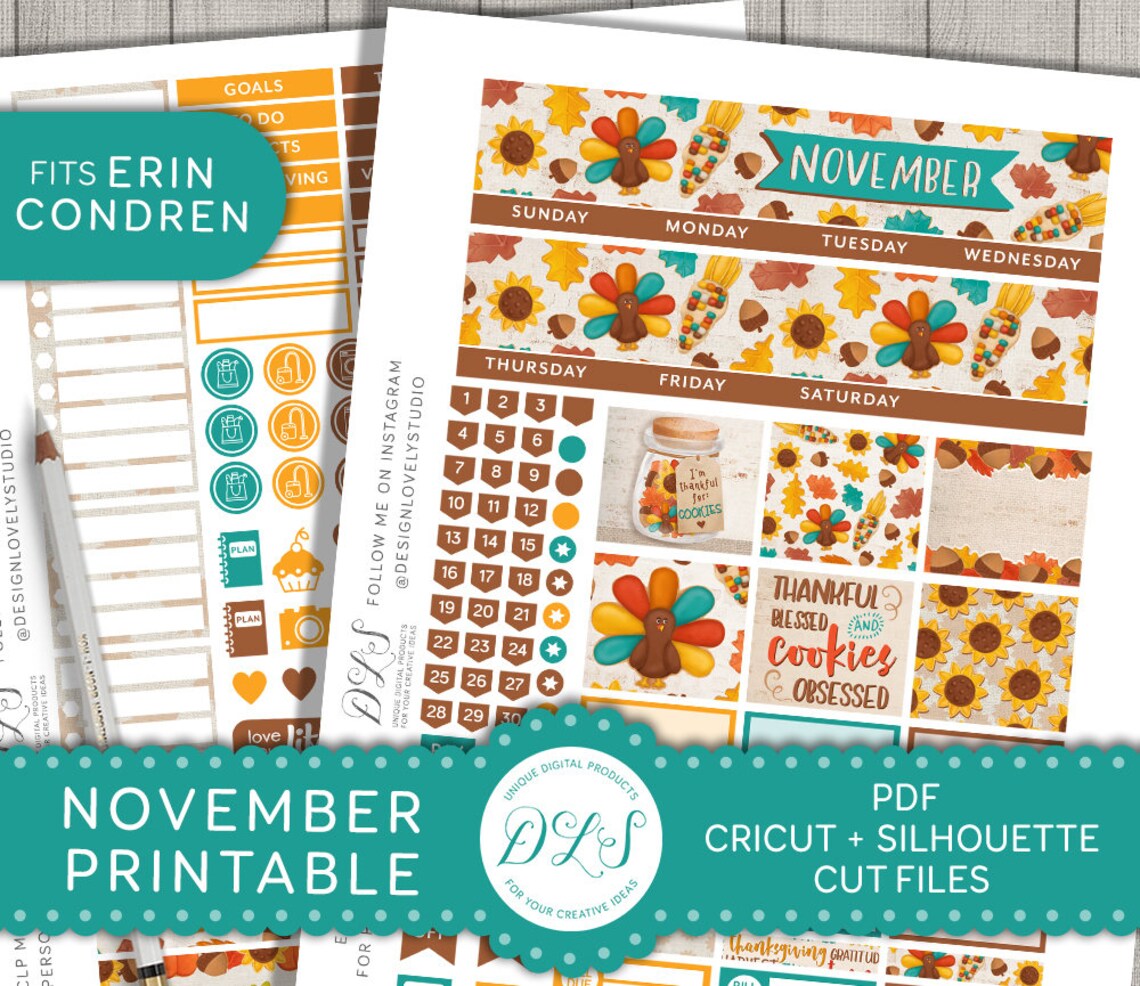 November Planner Stickers for Erin Condren, November Monthly Kit ...