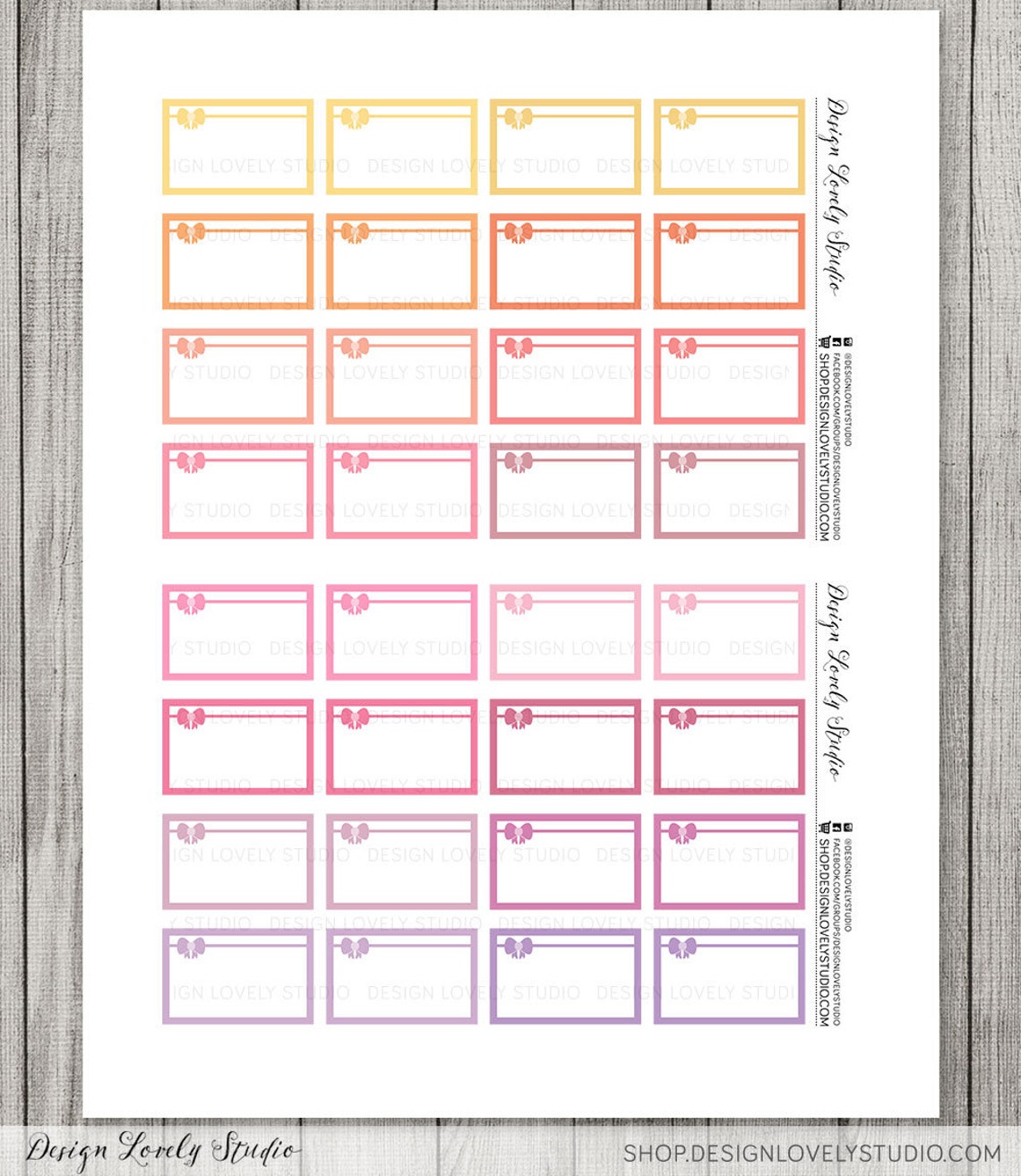 Printable Bow Half Boxes, Bow Stickers for Planners, Pastel Half Boxes ...