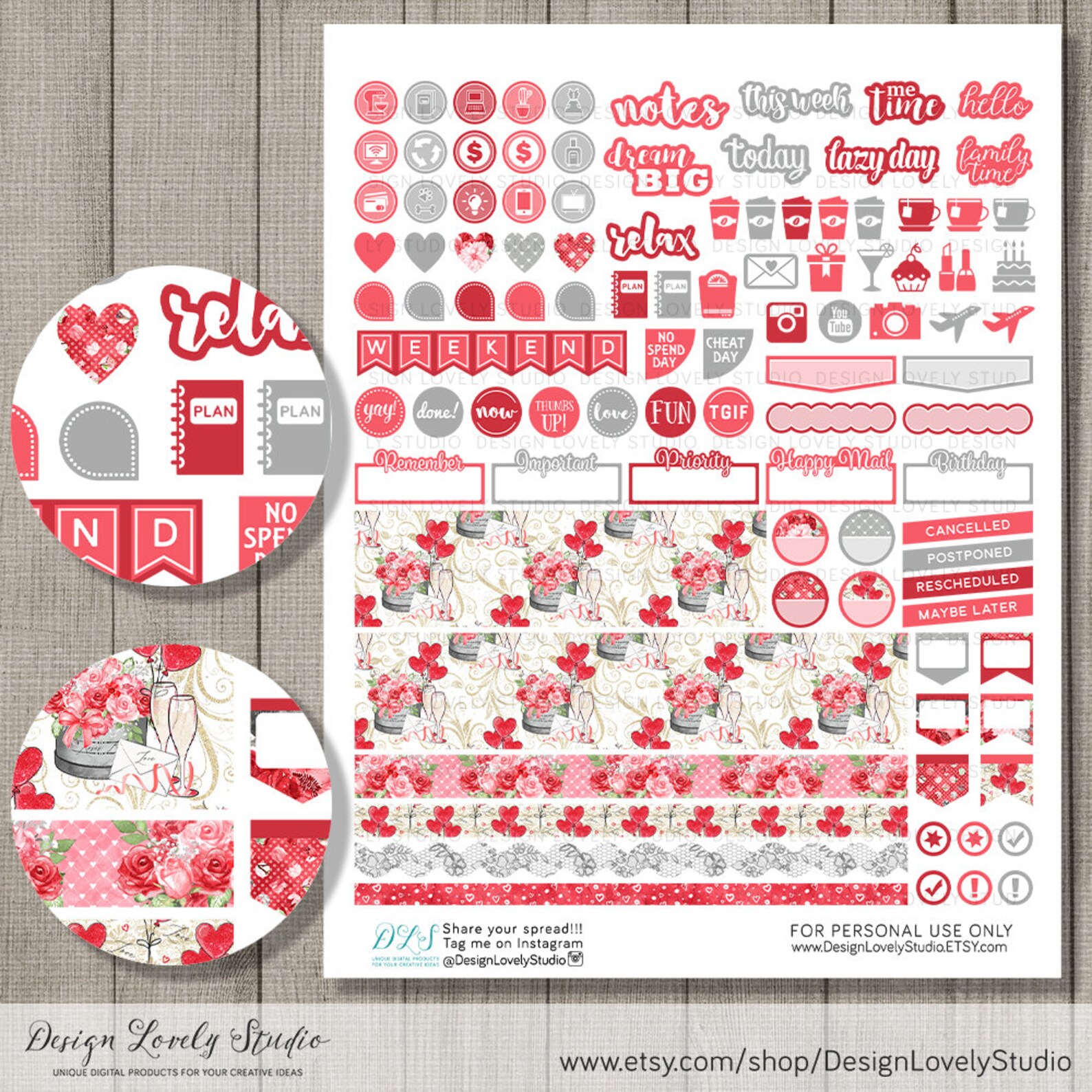 Valentine's Day Planner Stickers Kit, Valentines Day Planner Printable ...